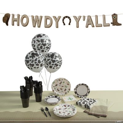 228 Pc. Western Party Cow Print Disposable Tableware Kit for 24 Guests ...