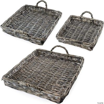 AuldHome Rustic Willow Basket Trays, Set of 3 (Square, Gray Washed ...