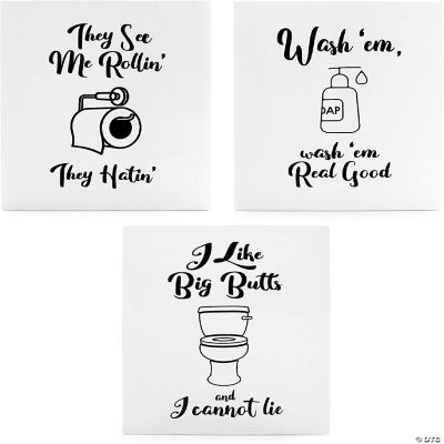 Decorae Wooden Funny Bathroom Signs (Set of 3); Cute Humorous Wall Art ...