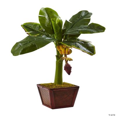 Nearly Natural Modern Decorative Banana Tree in Wooden Planter