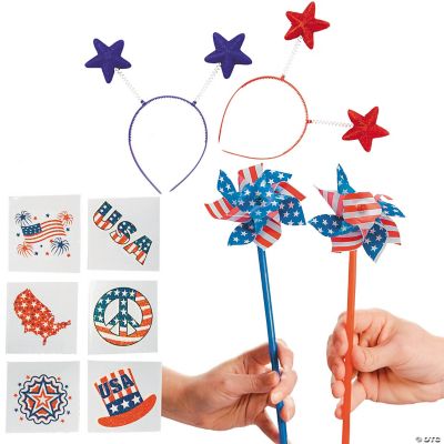 Pinwheel, Head Bopper & Tattoo Patriotic Party Favor Kit | Oriental Trading
