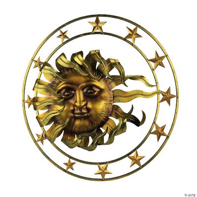 Direct International Golden Metal Celestial Sun and Stars Wall Sculpture