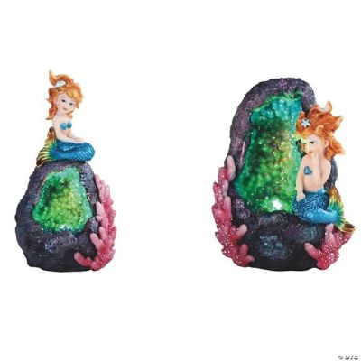Mermaid With LED Crystal Stone Set of 2 Figurines New