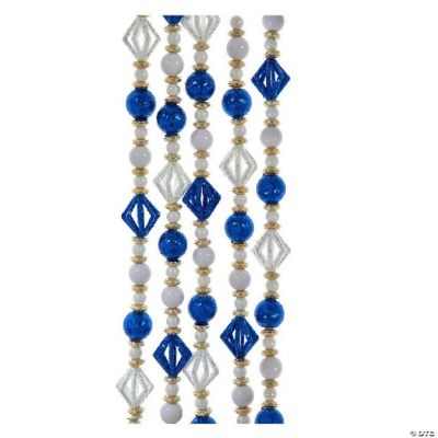 Blue and White Glittered Bead Garland 6 Feet Long D4057