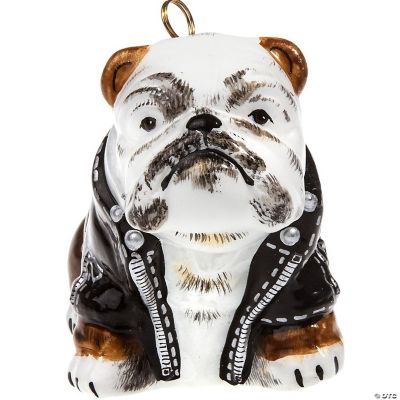 Bulldog In Motorcycle Jacket Polish Glass Christmas Ornament Pet Dog ...