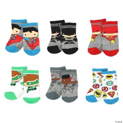 Justice League Boy's 6 pack Socks with Grippers (2T-3T, Grey/Multi)