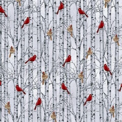 Whispering Woods Christmas Cardinals in Trees by Hoffman Cotton Fabric BTY