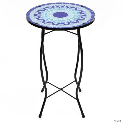 Northlight 19" Blue Sun Mosaic Glass Patio Side Table | Oriental Trading