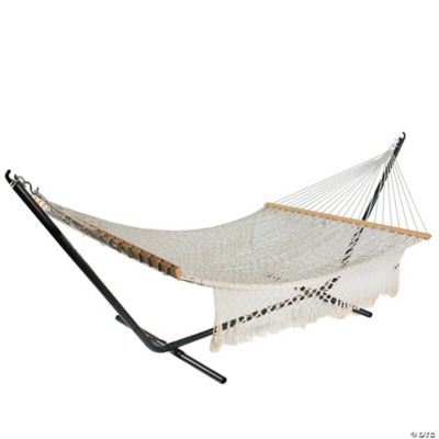 Northlight 74" White Lattice Macrame Rope Hammock with Wooden Bars ...