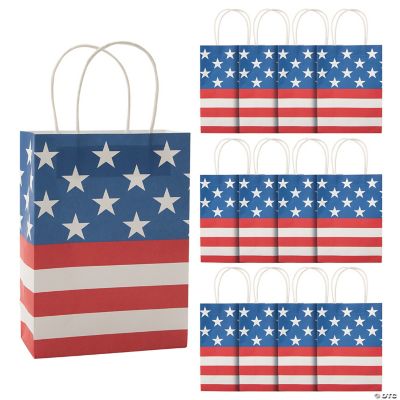 6 1/2" x 9" Medium Traditional American Flag Kraft Paper Gift Bags - 12 ...