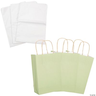 72 Pc. Medium Sage Green Kraft Paper Gift Bags & Tissue Paper Kit for ...