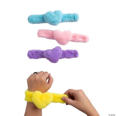8 1/2" x 3" Valentine's Day Fluffy Stuffed Heart Slap Bracelets - 12 Pc ...