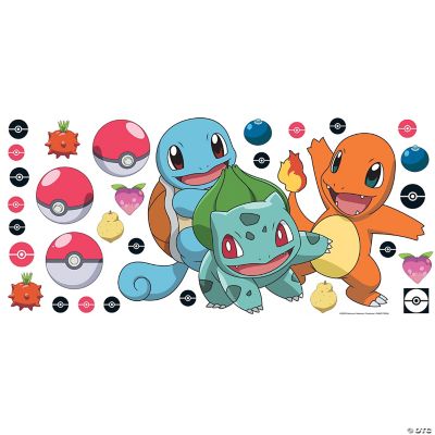 Pokemon Squirtle, Charmander, and Bulbasaur Peel & Stick Giant Wall ...