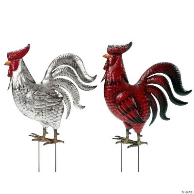 Alpine 8068766 14 in. Rooster Outdoor Garden Stake, Multi Color - Pack of 6