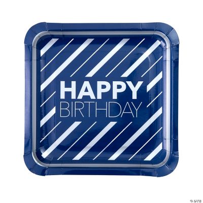 Happy Birthday Party Blue & Silver Square Paper Dinner Plates - 8 Ct ...