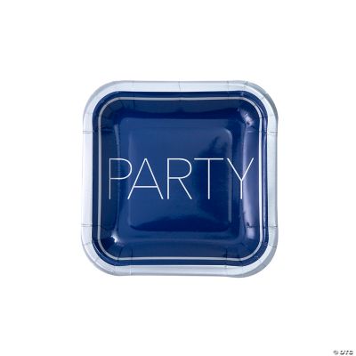 Happy Birthday Party Blue & Silver Square Paper Dessert Plates - 8 Ct ...