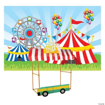 Carnival Party Food Truck Backdrop & Tabletop Hut Decorating Kit – 7 Pc.