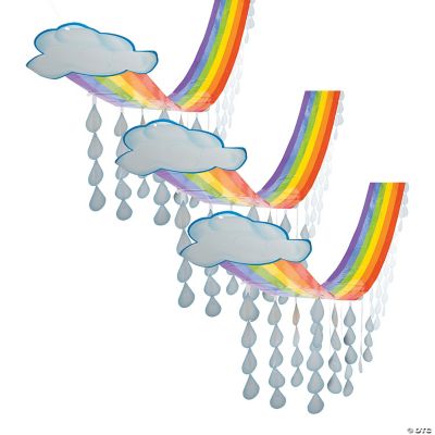 12 Ft. x 32" Bulk 3 Pc. Rainbow Cloud & Rain Drops Ceiling Decorations ...