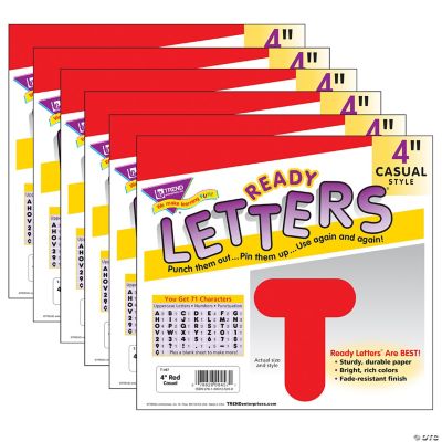 TREND Red 4" Casual Uppercase Ready Letters, 6 Packs