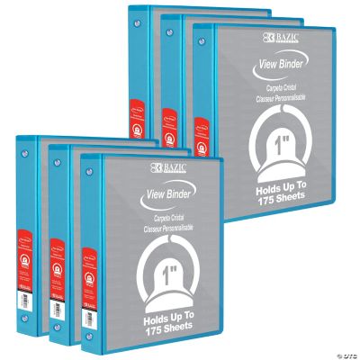 BAZIC Products 3-Ring View Binder with 2 Pockets, 1", Cyan, Pack of 6 ...