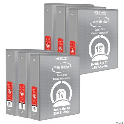 BAZIC Products 3-Ring View Binder with 2 Pockets, 1.5", Gray, Pack of 6 ...