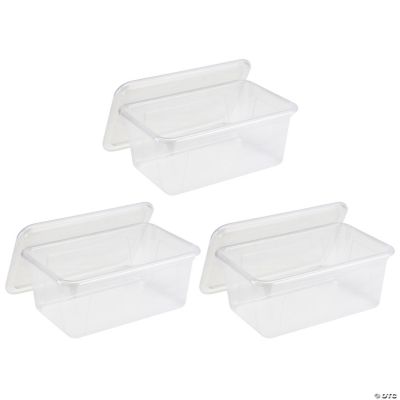 Storex Small Cubby Bin with Lid, Clear, Pack of 3