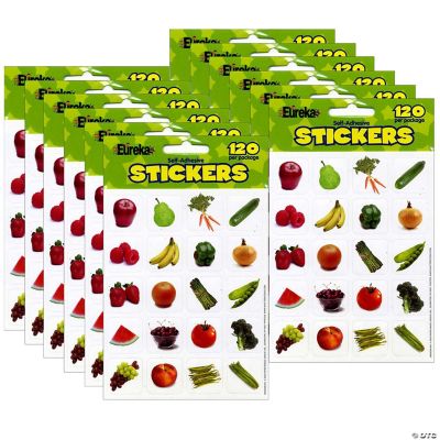 Eureka Fruits & Vegetables Theme Stickers, 120 Per Pack, 12 Packs