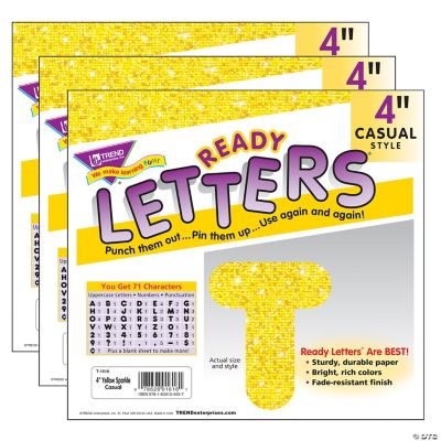TREND Yellow Sparkle 4" Casual Uppercase Ready Bulletin Board Letters ...