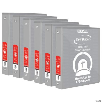 BAZIC Products 3-Ring View Binder with 2 Pockets, 1", Gray, Pack of 6 ...