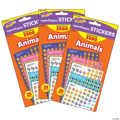 TREND Animals superShapes Stickers Variety Pack, 2500 Per Pack, 3 Packs