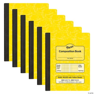 Pacon Dual Ruled Composition Book, Yellow, 1/4 in grid and 3/8 in (wide ...
