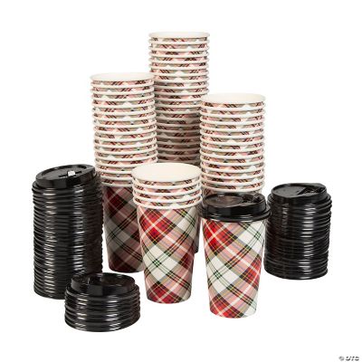 Bulk 60 Ct. Tartan Plaid Disposable Paper Coffee Cups with Lids
