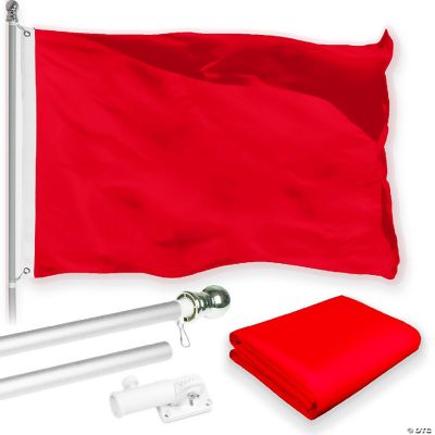G128 Combo 5ft Silver Flagpole & 2x3ft Solid Red Printed 150D Polyester ...