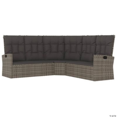 vidaXL Reclining Corner Sofa with Cushions Gray Poly Rattan