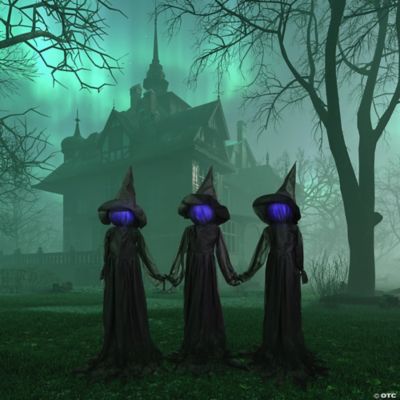 4' Lighted Faceless Witch Trio Outdoor Halloween Stakes