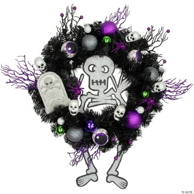 Purple and Black Spooky Skeleton Pine Halloween Wreath 24-Inch Unlit ...