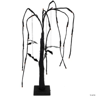 24" LED Lighted Black Glittered Halloween Willow Tree with Bats ...