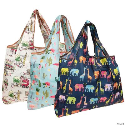 Wrapables Large Foldable Tote Nylon Reusable Grocery Bag, 3 Pack ...