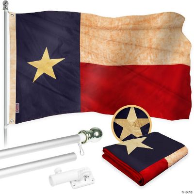 G128 Combo 5ft Silver Flagpole & 2x3ft Texas Tea-Stained Embroidered ...