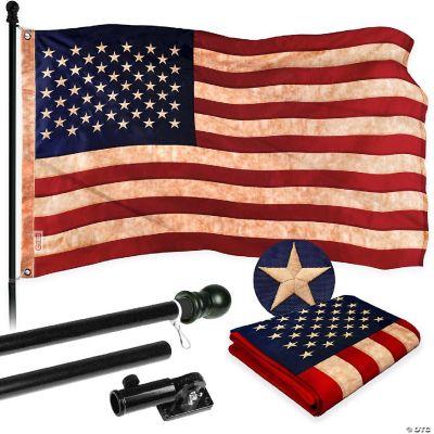 G128 Combo 5ft Black Flagpole & 2.5x4ft USA Tea-Stained Embroidered ...