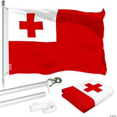 G128 Combo 6ft Silver Flagpole & 3x5 Ft Tonga Printed 150D Polyester ...