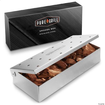 Pure Grill Stainless Steel BBQ Grill Smoker Box for Wood Chips, Hinged ...
