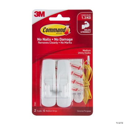 3M Command Hooks, Medium, White, 2/Pkg.