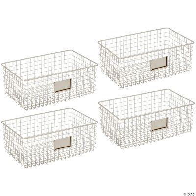 mDesign Metal Wire Kitchen Organizer Basket with Label Slot, 4 Pack - Satin