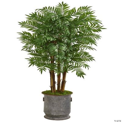 Nearly Natural 76" Parlour Artificial Palm Tree in Copper Trimmed Metal ...