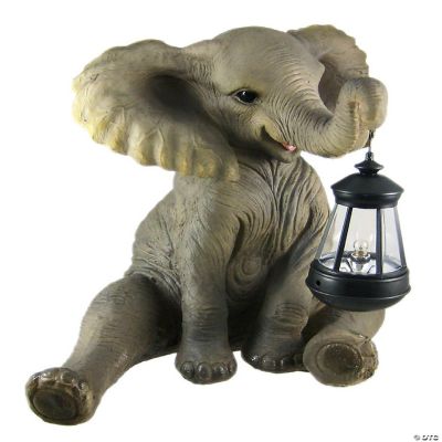 Zeckos Cute African Elephant Porch / Garden Statue W/ Lantern Outdoor Décor