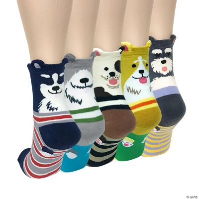 Wrapables Novelty Animal Print Crew Socks (Set of 5), Cute Doggy ...