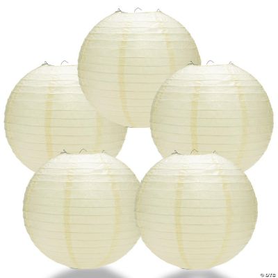 PaperLanternStore 5 PACK 12" Beige Even Ribbing Round Paper Lanterns