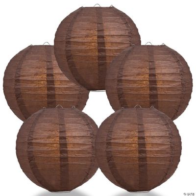PaperLanternStore 5 PACK 12" Brown Even Ribbing Round Paper Lanterns ...