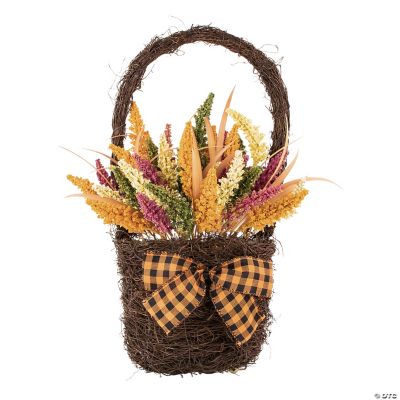 22" Autumn Harvest Hanging Basket with Artificial Fall Foliage ...